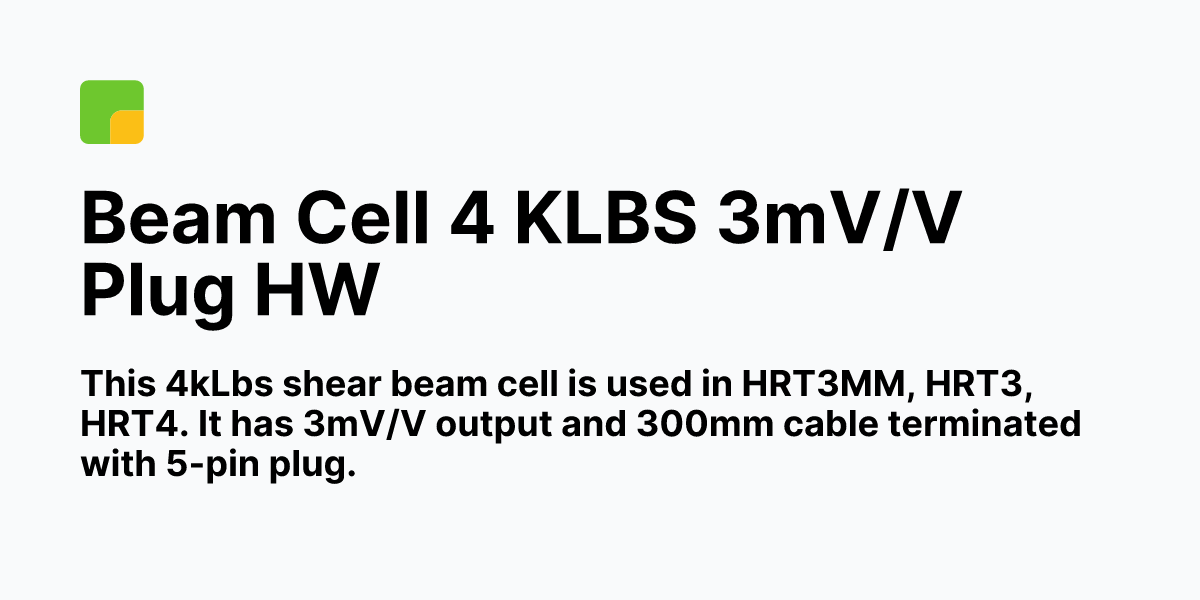 Beam Cell 4 KLBS 3mV/V Plug HW | Robway