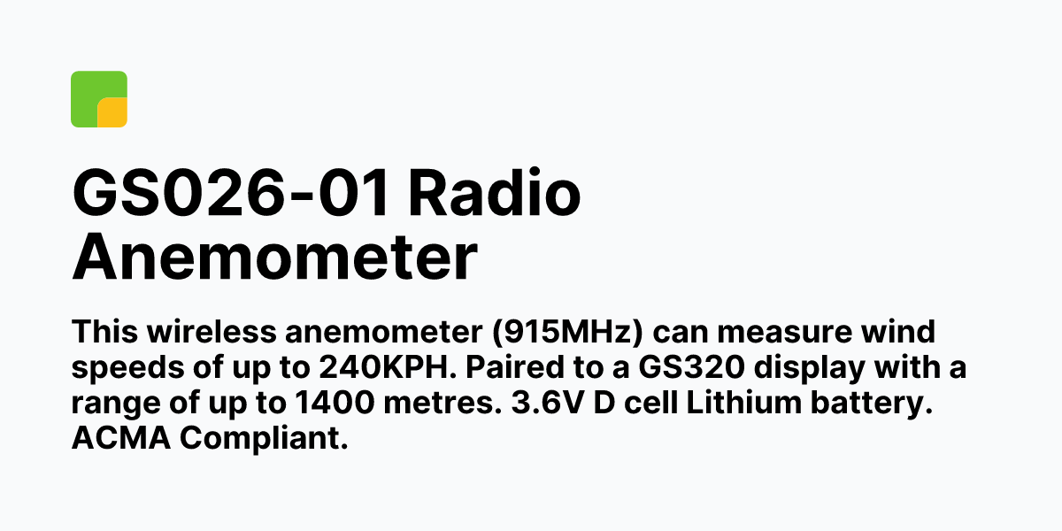 GS026-01 Radio Anemometer | Robway